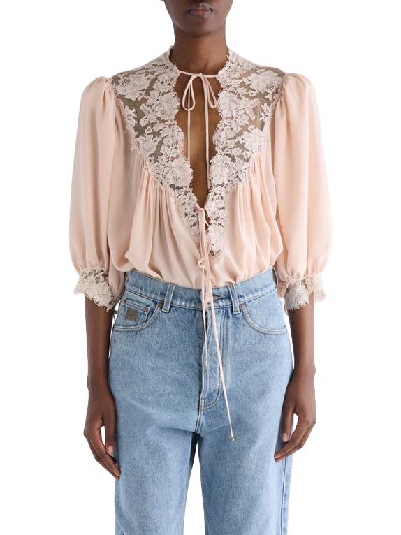 CHLOÉ Lace Trim Silk Top